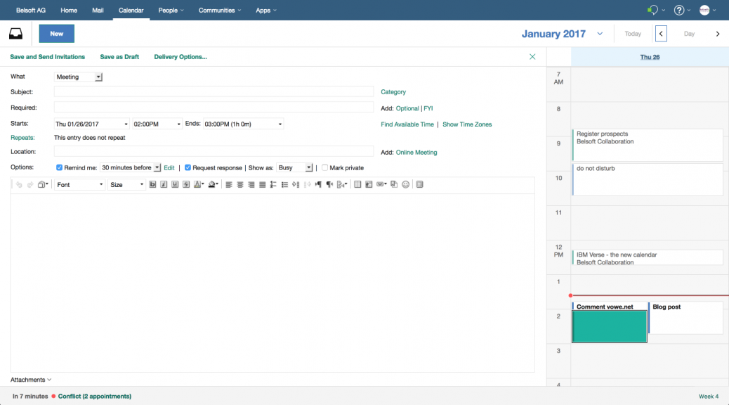 IBM Verse Calendar Inbox Example 2 – writing about